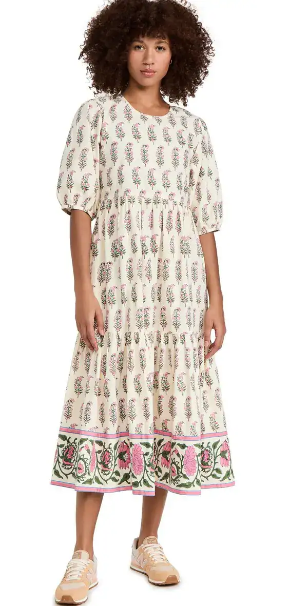 Sz Blockprints Gaia Dress In Phool Print - Faded Rose | Editorialist